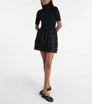 Alaïa Ruffled High-neck Mini Dress - Black