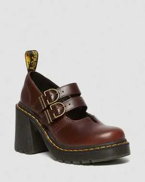 Dr. Martens Eviee Leather Mary Jane Heeled Shoes - Brown