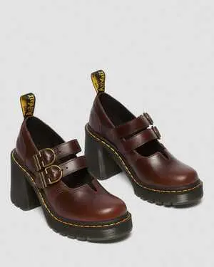 Dr. Martens Eviee Leather Mary Jane Heeled Shoes - Brown