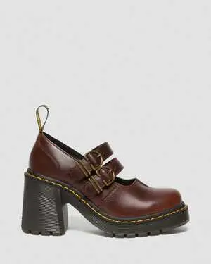 Dr. Martens Eviee Leather Mary Jane Heeled Shoes - Brown