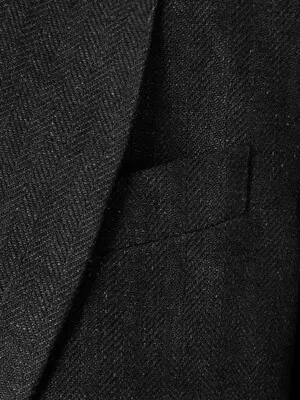 Brunello Cucinelli Cropped Herringbone Linen Blazer - Black