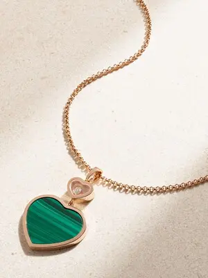 Chopard Happy Hearts Rose Malachite And Diamond Necklace - Gold
