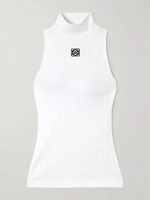 Loewe Anagram Embroidered Ribbed Stretch-cotton Turtleneck Tank