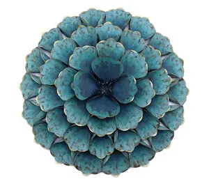 LUXEN HOME Luxenhome 23.5' Round Teal Blue Flower Metal Wa Ll Decor - One-color