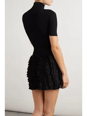 Alaïa Ruffled Knitted Turtleneck Mini Dress