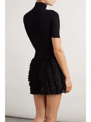 Alaïa Ruffled Knitted Turtleneck Mini Dress