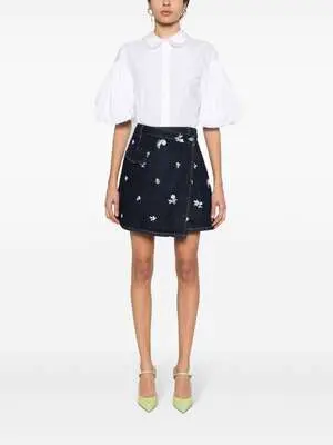 LANVIN Floral Embroidered Denim Skirt