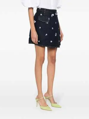 LANVIN Floral Embroidered Denim Skirt