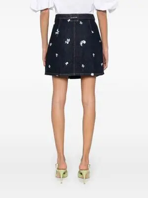 LANVIN Floral Embroidered Denim Skirt
