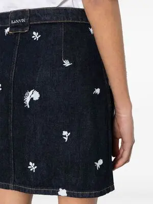 LANVIN Floral Embroidered Denim Skirt