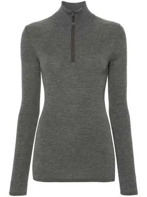 Brunello Cucinelli Monili Detail High Neck Jumper - Grey