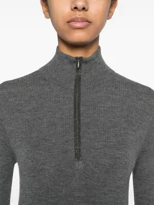 Brunello Cucinelli Monili Detail High Neck Jumper - Grey