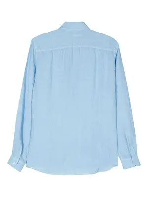 FAY Cutaway Collar Linen Shirt - Blue