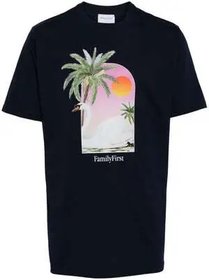 FAMILY FIRST Swan-print Cotton T-shirt - Blue