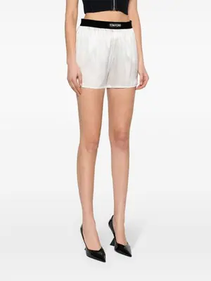 TOM FORD Logo Waistband Satin Shorts - Neutrals