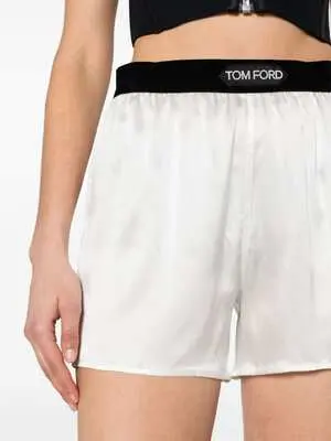 TOM FORD Logo Waistband Satin Shorts - Neutrals