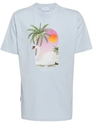 FAMILY FIRST Swan-print Cotton T-shirt - Blue