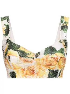 Dolce & Gabbana Rose-print Sequin-embellished Corset Top - White