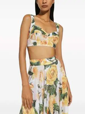 Dolce & Gabbana Rose-print Sequin-embellished Corset Top