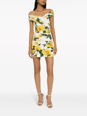 Dolce & Gabbana Off-shoulder Rose-print Dress