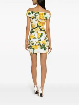 Dolce & Gabbana Off-shoulder Rose-print Dress