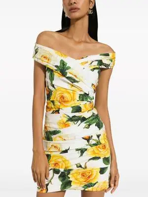Dolce & Gabbana Off-shoulder Rose-print Dress