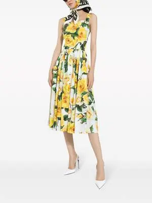 Dolce & Gabbana Rose-print Cotton Midi Dress