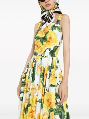 Dolce & Gabbana Rose-print Cotton Midi Dress