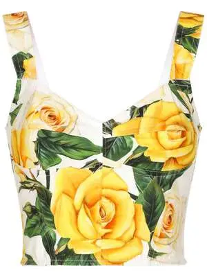 Dolce & Gabbana Rose-print Corset Top - White