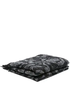 Versace Barocco Fringed Blanket - Grey
