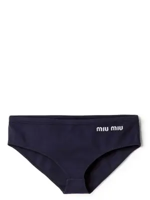 Miu Miu Logo-embroidered Bikini Bottom - Blue