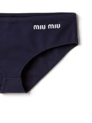 Miu Miu Logo-embroidered Bikini Bottom - Blue