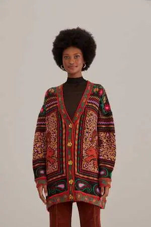 Farm Rio Mixed Tapestry Prints Knit Cardigan - Mixed Tapestry Prints Multi