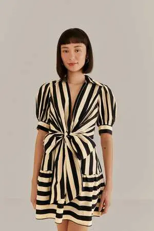 farm rio puff sleeve mini dress black and white Farm Rio Active Black Mixed Stripes Short Sleeve Mini Dress In Mixed  Stripes Black - 20% Off
