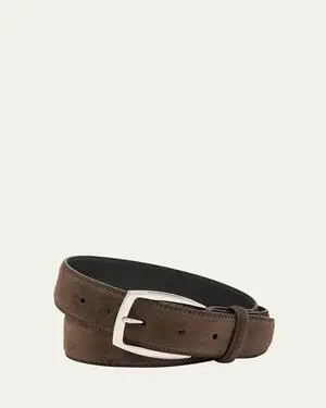Brioni Brioni Calf Suede Belt Coffee/black