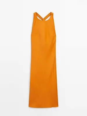 Massimo Dutti Linen Blend Midi Dress - Orange | Editorialist