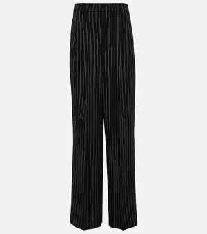 AMI Paris High-rise Wool Wide-leg Pants - Black