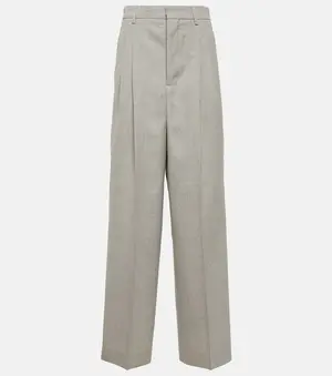 AMI Paris High-rise Wide-leg Wool Pants - Grey