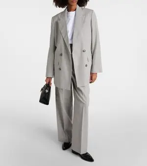 AMI Paris High-rise Wool Wide-leg Pants - Grey