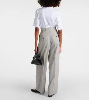 AMI Paris High-rise Wool Wide-leg Pants - Grey