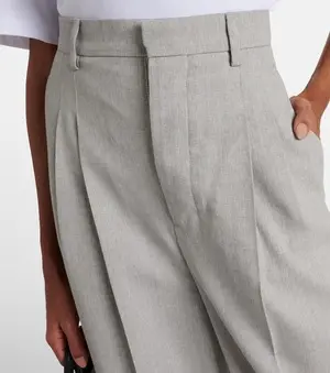 AMI Paris High-rise Wool Wide-leg Pants - Grey