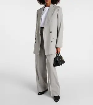 AMI Paris High-rise Wide-leg Wool Pants - Grey
