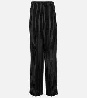 AMI Paris High-rise Wide-leg Wool Pants - Black