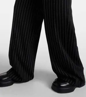 AMI Paris High-rise Wide-leg Wool Pants - Black