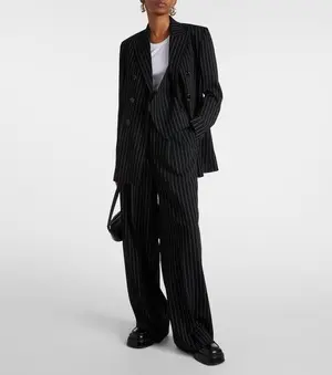 AMI Paris High-rise Wide-leg Wool Pants - Black