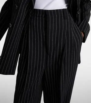 AMI Paris High-rise Wide-leg Wool Pants - Black