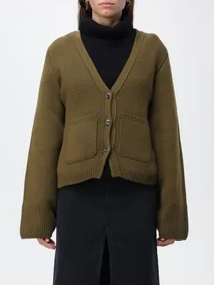 Khaite Khaite Ribbed V-Neck Cardigan With Pockets Olive