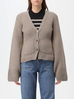 Khaite Khaite Ribbed V-Neck Cardigan With Pockets Sand