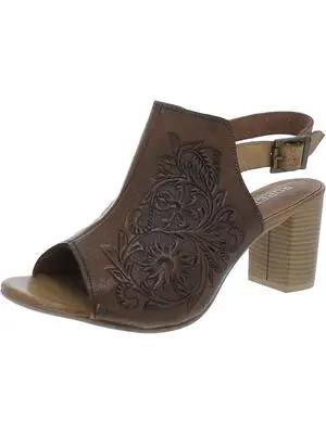 Roper Mika Womens Leather Floral Booties - Brown