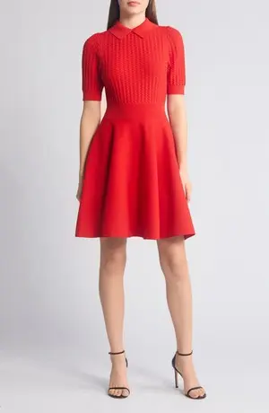 red knit skater dress Vibrant Red Skater Dress Soft Knit Fabric